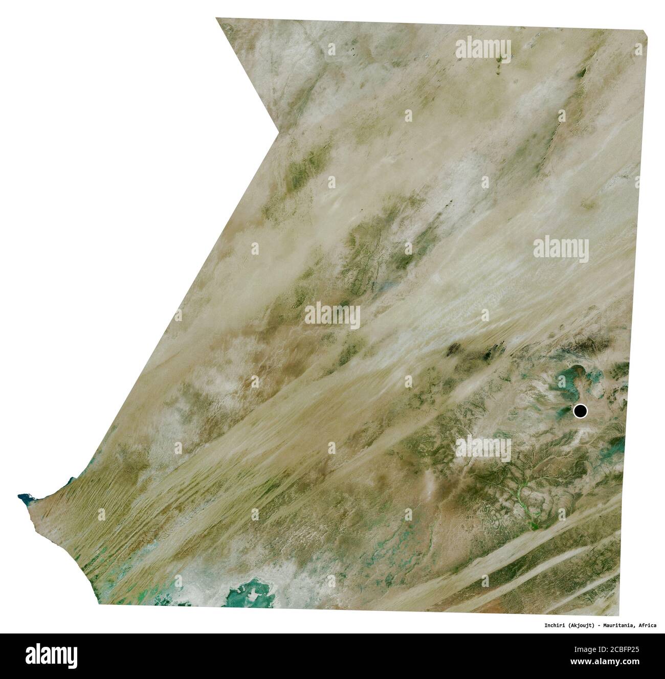 Shape of Inchiri, region of Mauritania, with its capital isolated on ...