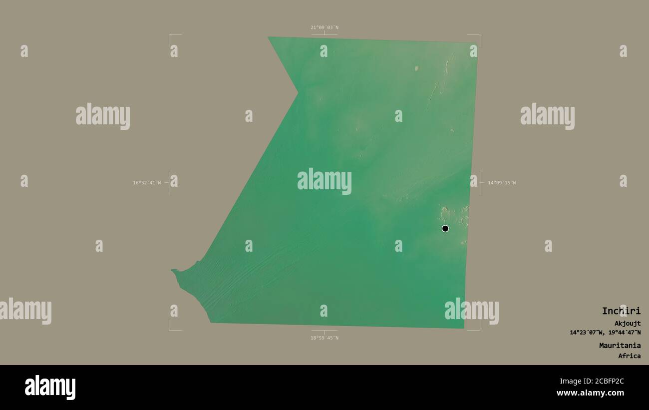 Area of Inchiri, region of Mauritania, isolated on a solid background ...