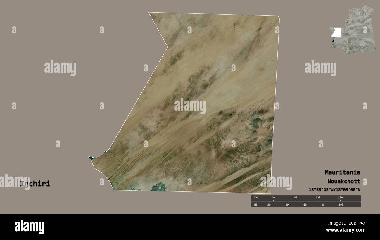 Shape of Inchiri, region of Mauritania, with its capital isolated on ...