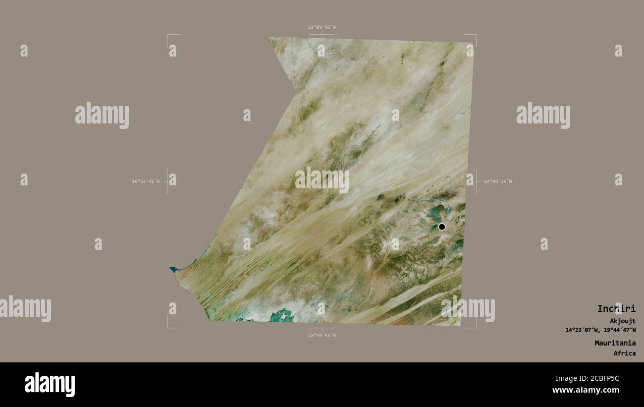 Area of Inchiri, region of Mauritania, isolated on a solid background ...