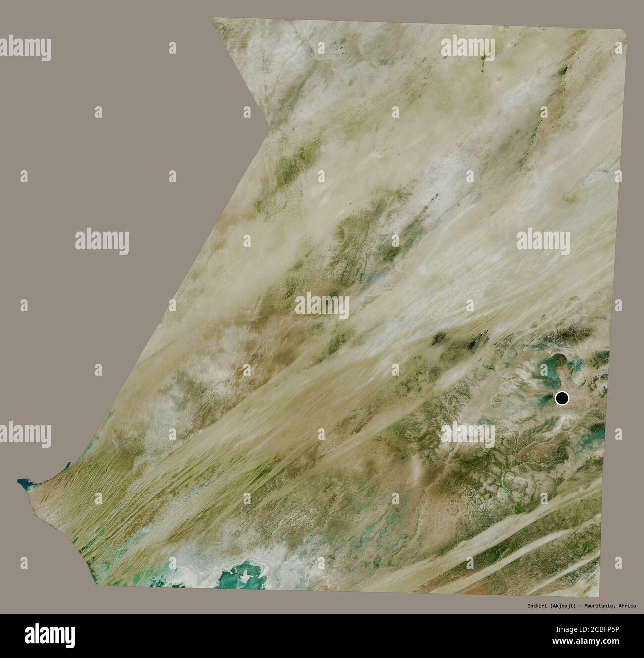 Shape of Inchiri, region of Mauritania, with its capital isolated on a ...