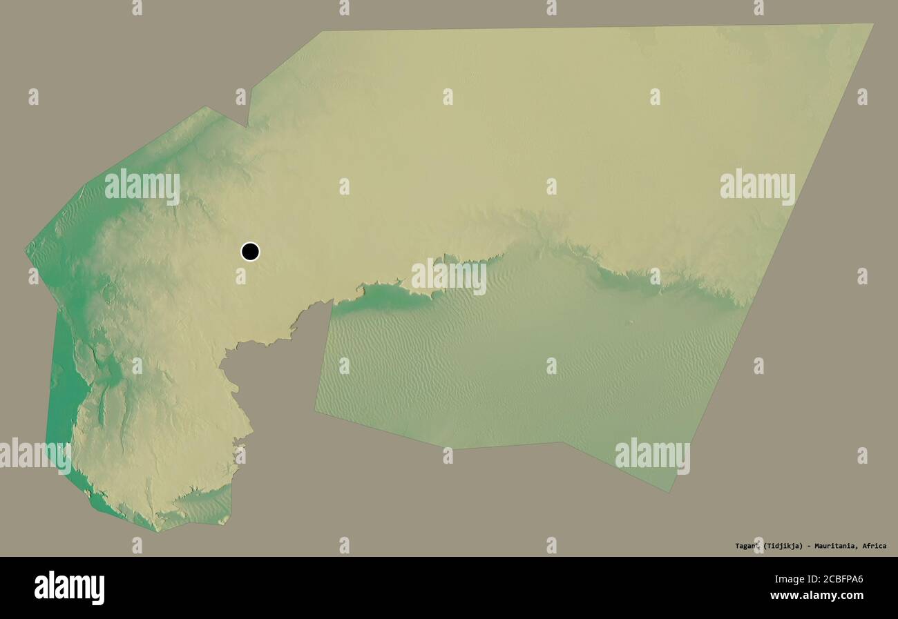 Shape of Tagant, region of Mauritania, with its capital isolated on a ...