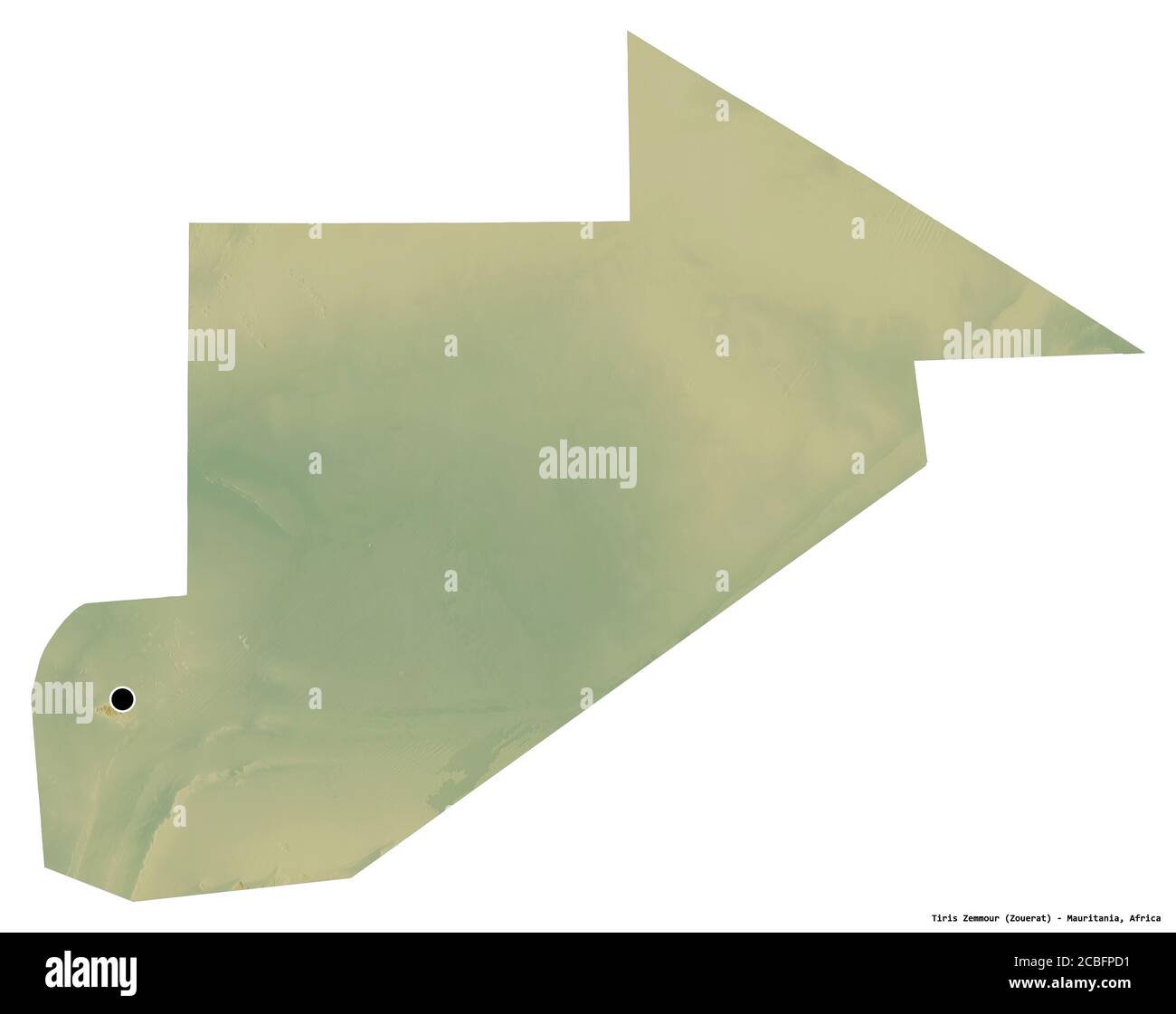 Shape of Tiris Zemmour, region of Mauritania, with its capital isolated ...