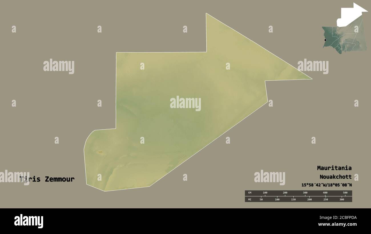 Shape of Tiris Zemmour, region of Mauritania, with its capital isolated ...