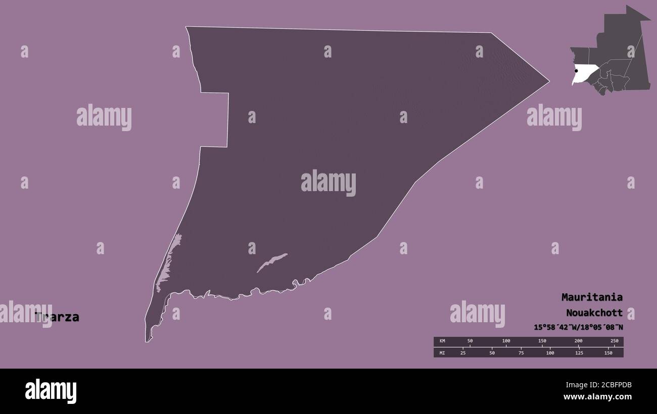 Shape of Trarza, region of Mauritania, with its capital isolated on ...