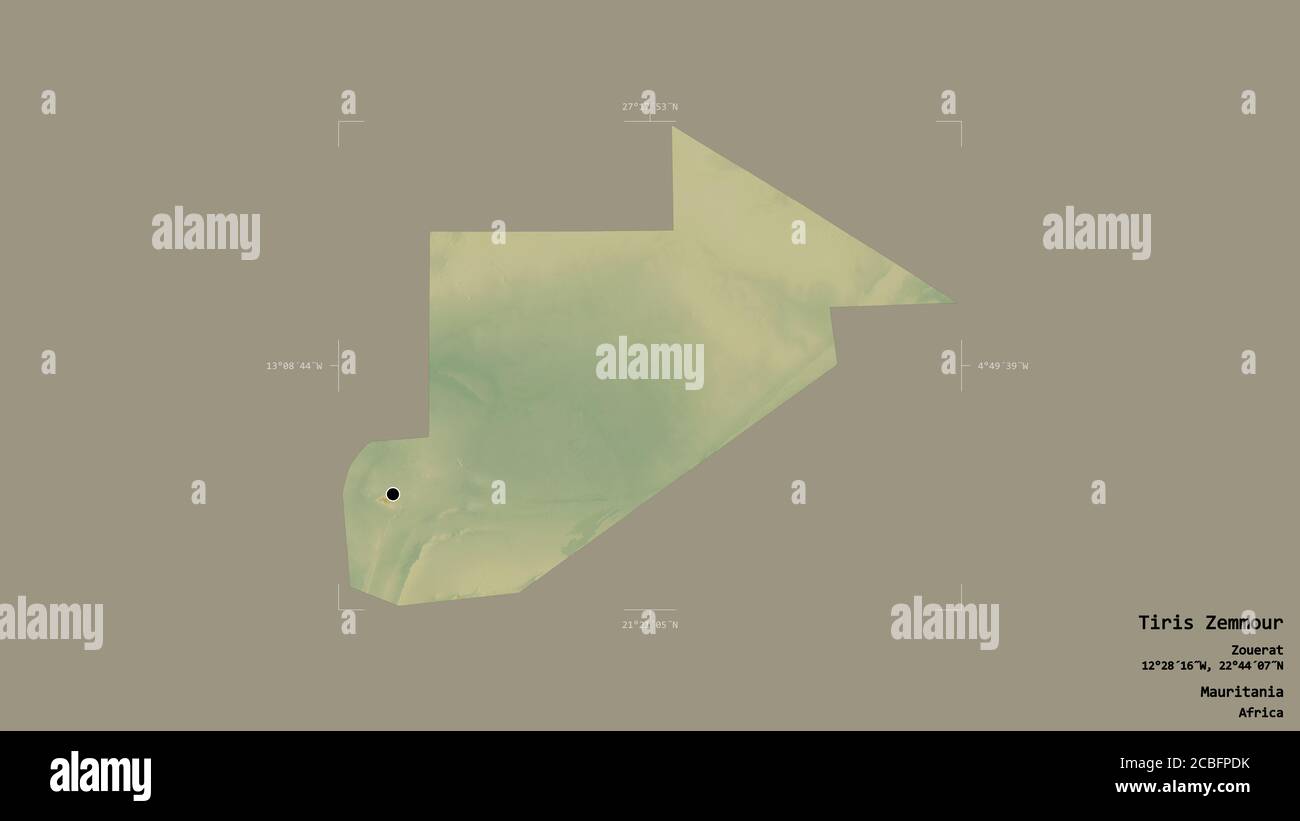 Area of Tiris Zemmour, region of Mauritania, isolated on a solid ...
