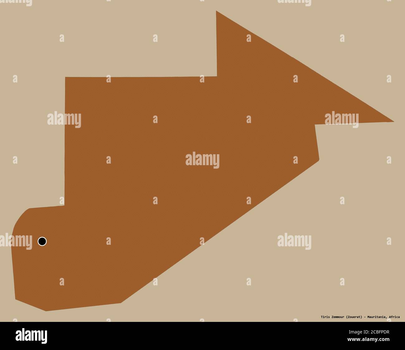 Shape of Tiris Zemmour, region of Mauritania, with its capital isolated ...