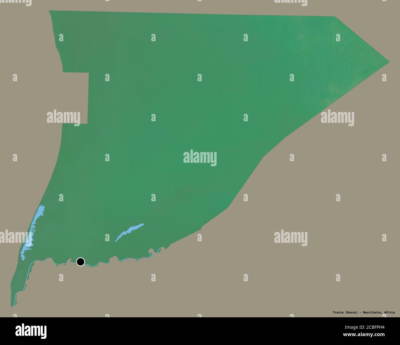 Shape of Trarza, region of Mauritania, with its capital isolated on a ...