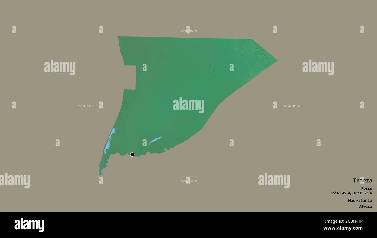 Area of Trarza, region of Mauritania, isolated on a solid background in ...