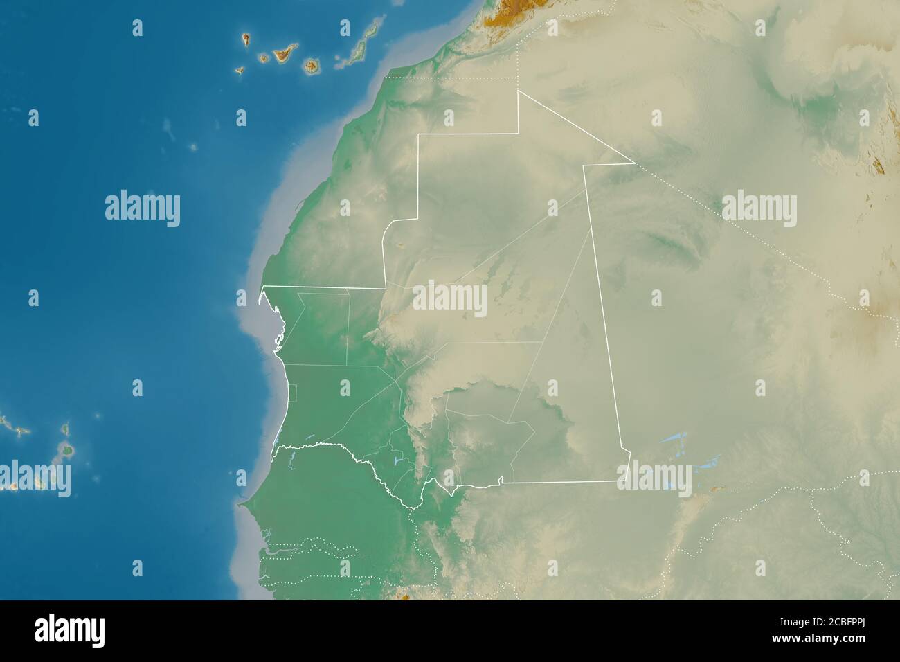 Extended area of Mauritania with country outline, international and ...