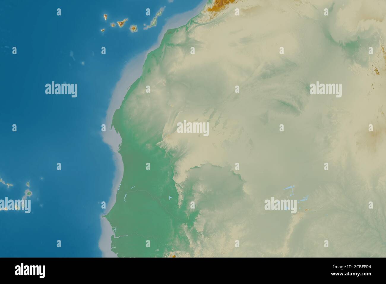 Extended area of Mauritania. Topographic relief map. 3D rendering Stock ...