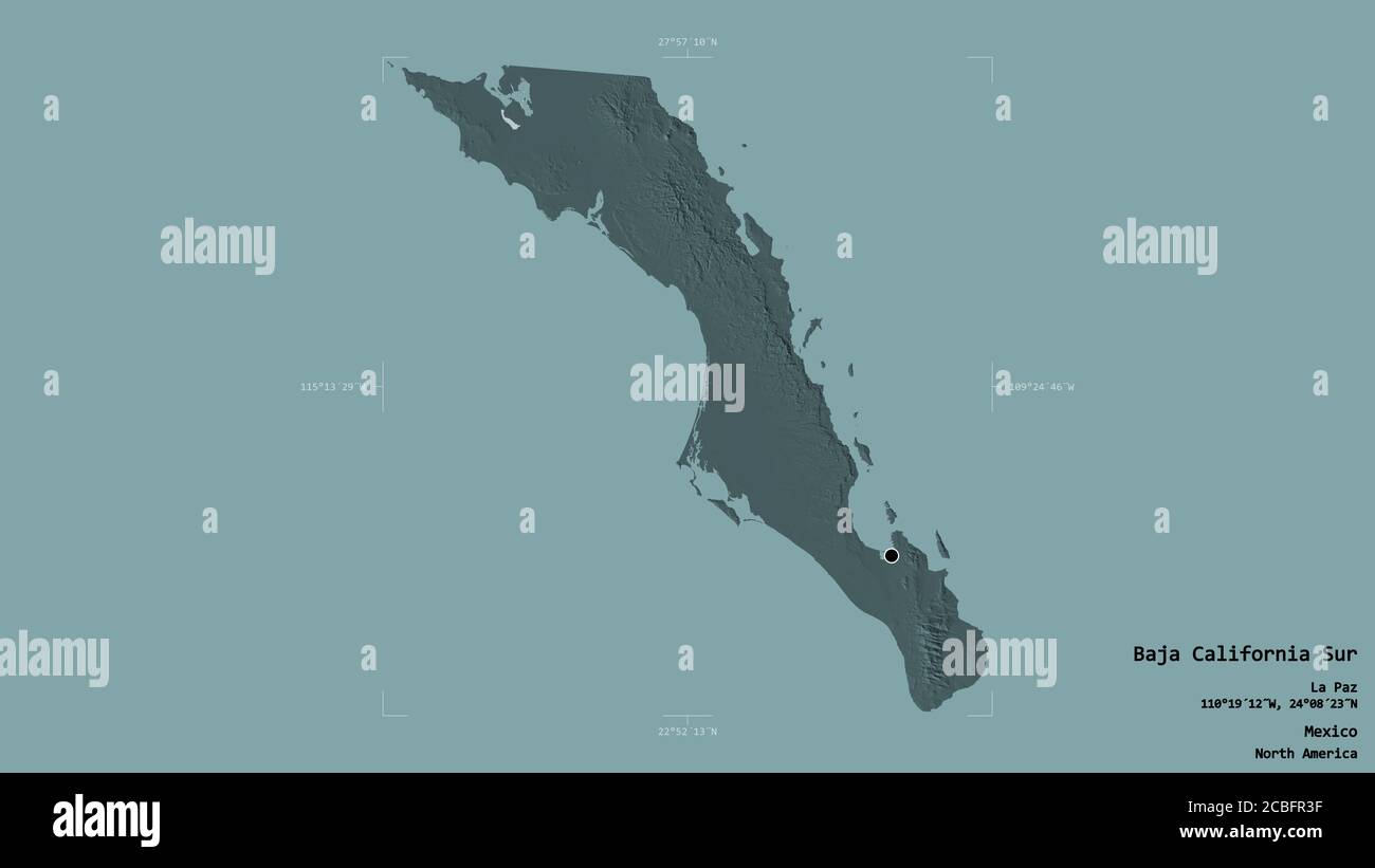 Area of Baja California Sur, state of Mexico, isolated on a solid ...