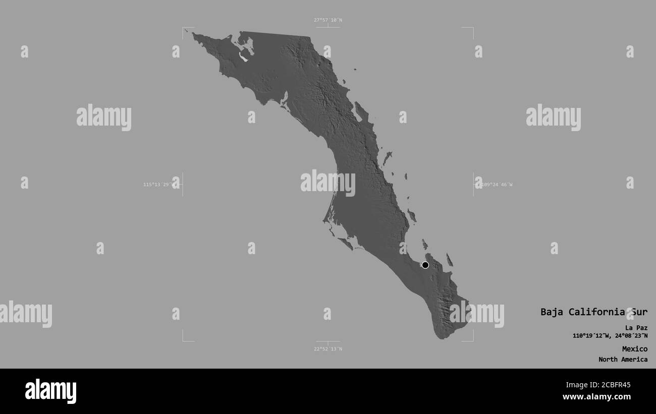 Area of Baja California Sur, state of Mexico, isolated on a solid ...