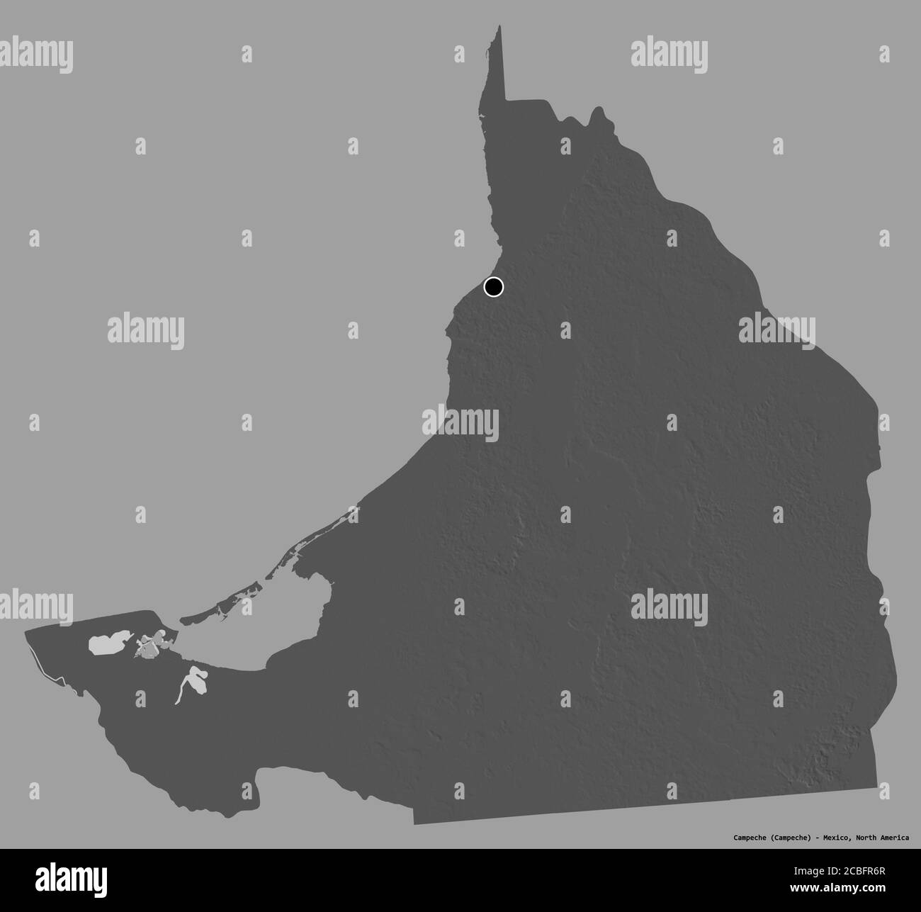 Shape of Campeche, state of Mexico, with its capital isolated on a ...