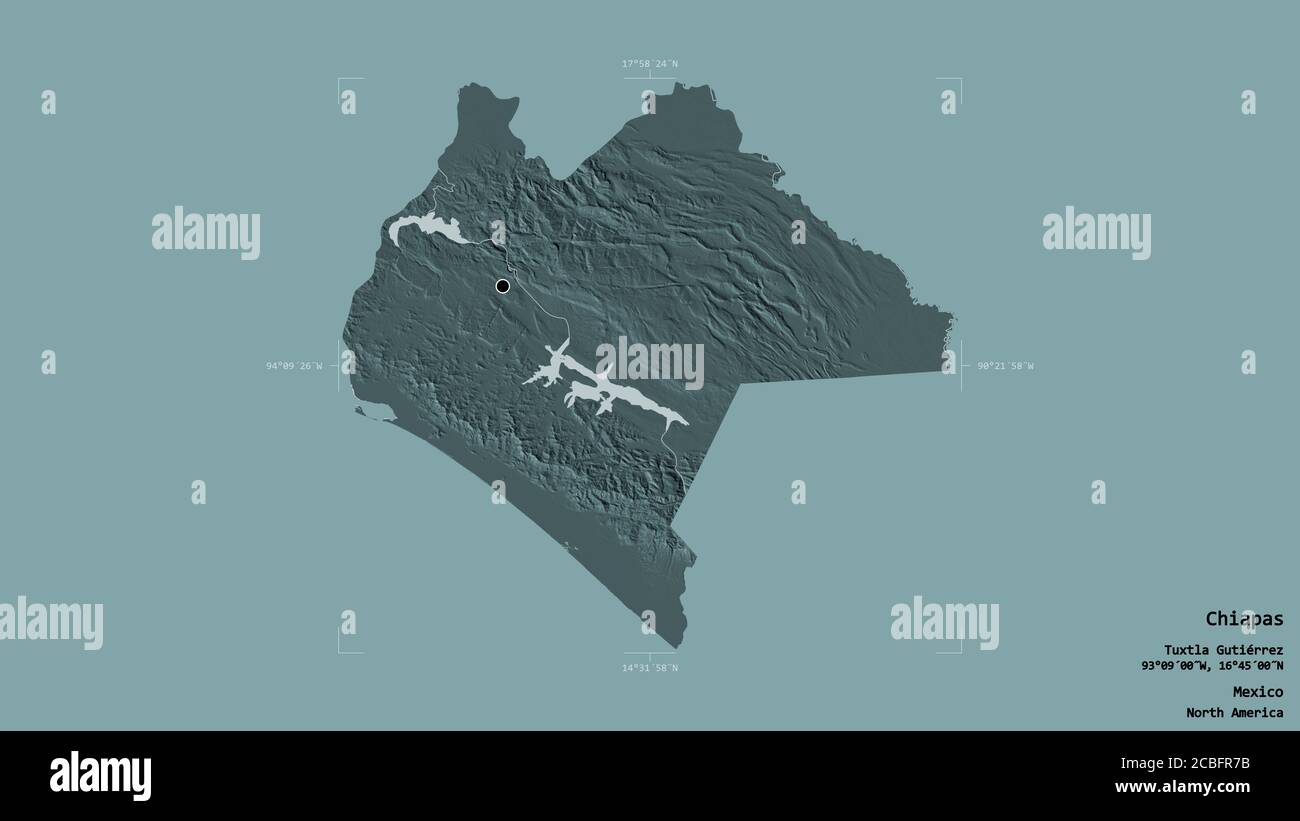 Area of Chiapas, state of Mexico, isolated on a solid background in a ...