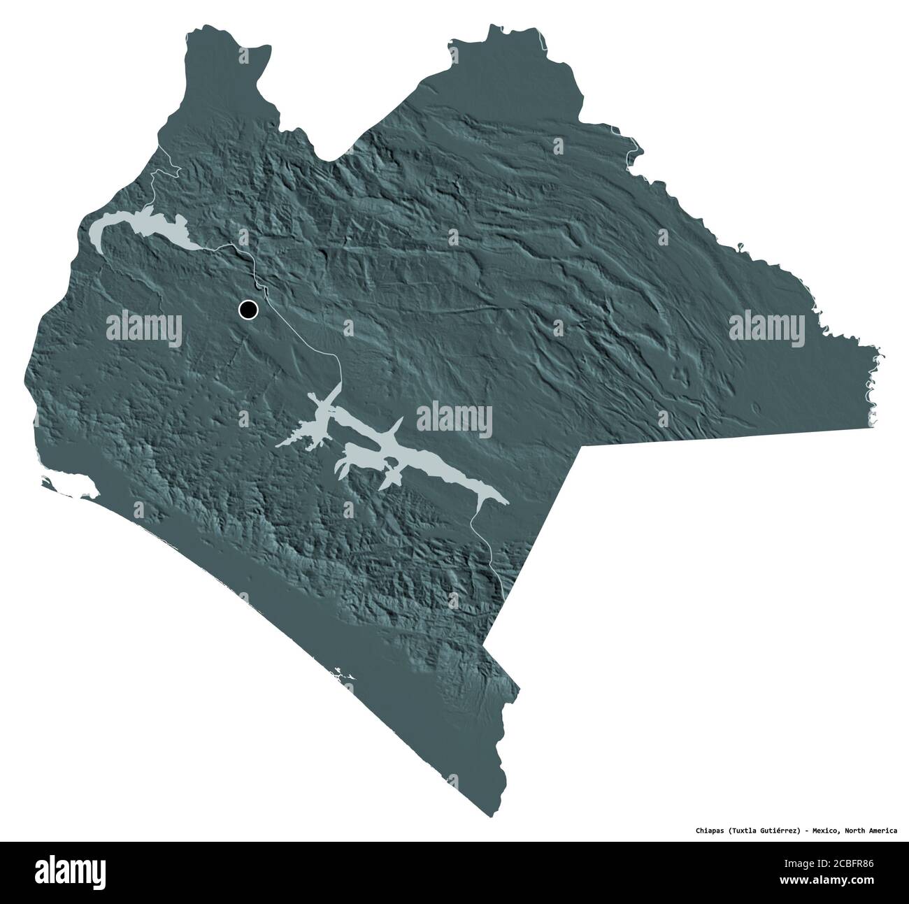 Shape of Chiapas, state of Mexico, with its capital isolated on white ...