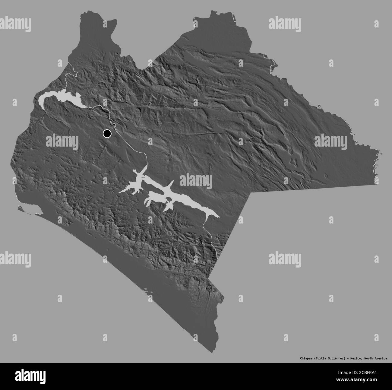 Shape of Chiapas, state of Mexico, with its capital isolated on a solid ...