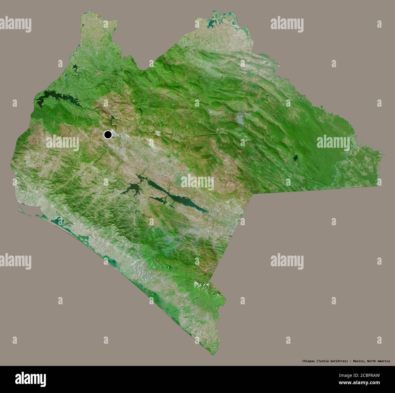 Shape of Chiapas, state of Mexico, with its capital isolated on a solid ...