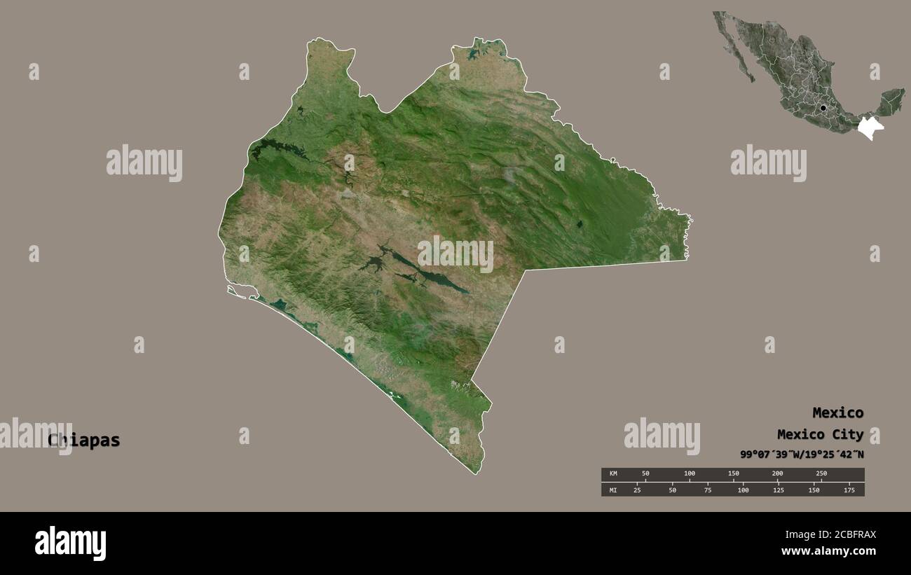Shape of Chiapas, state of Mexico, with its capital isolated on solid ...