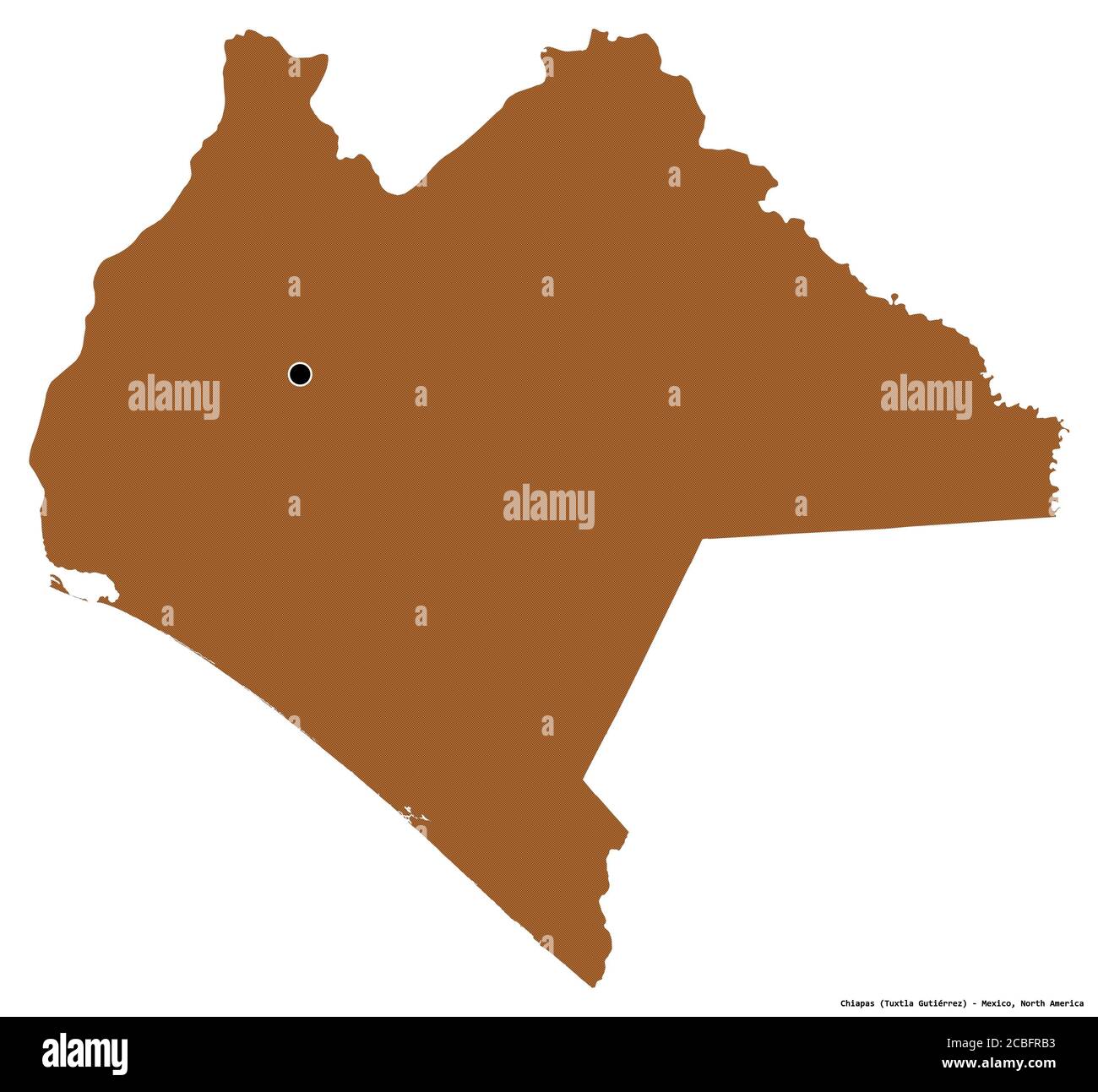 Shape of Chiapas, state of Mexico, with its capital isolated on white ...
