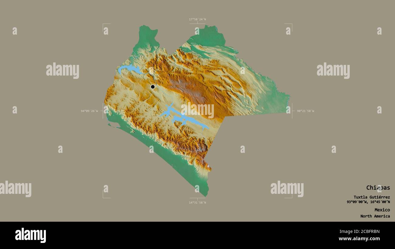 Area of Chiapas, state of Mexico, isolated on a solid background in a ...