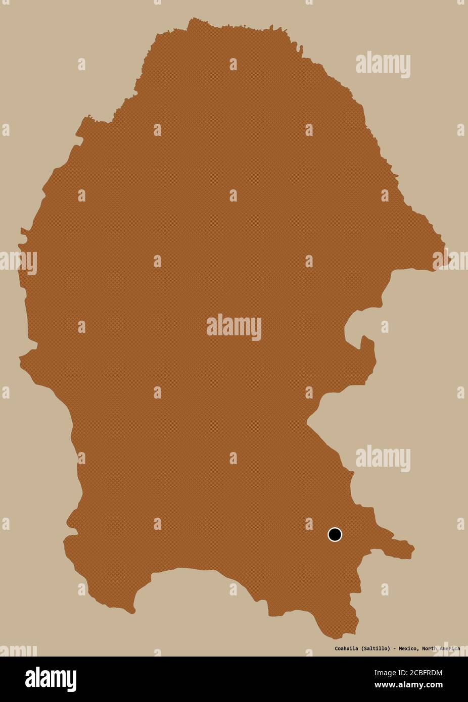 Shape of Coahuila, state of Mexico, with its capital isolated on a ...