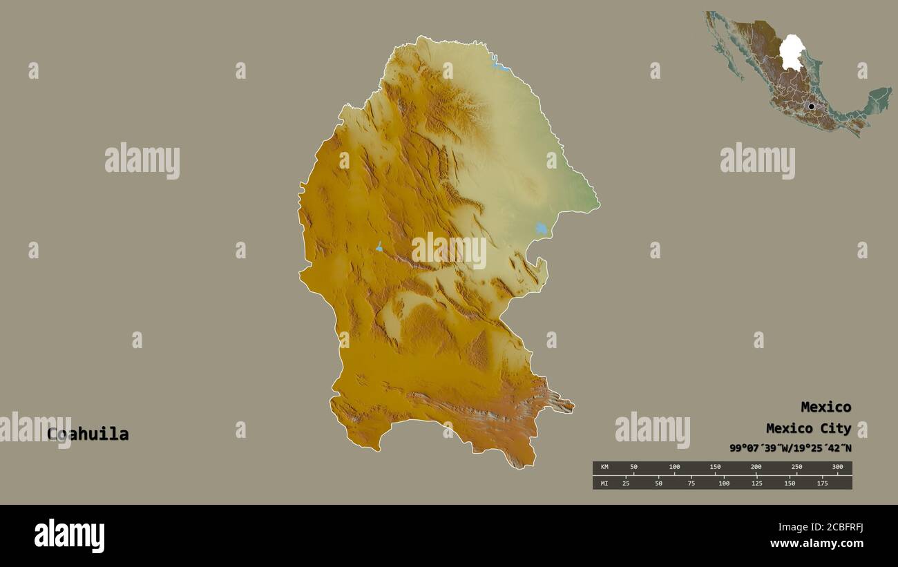 Shape of Coahuila, state of Mexico, with its capital isolated on solid ...