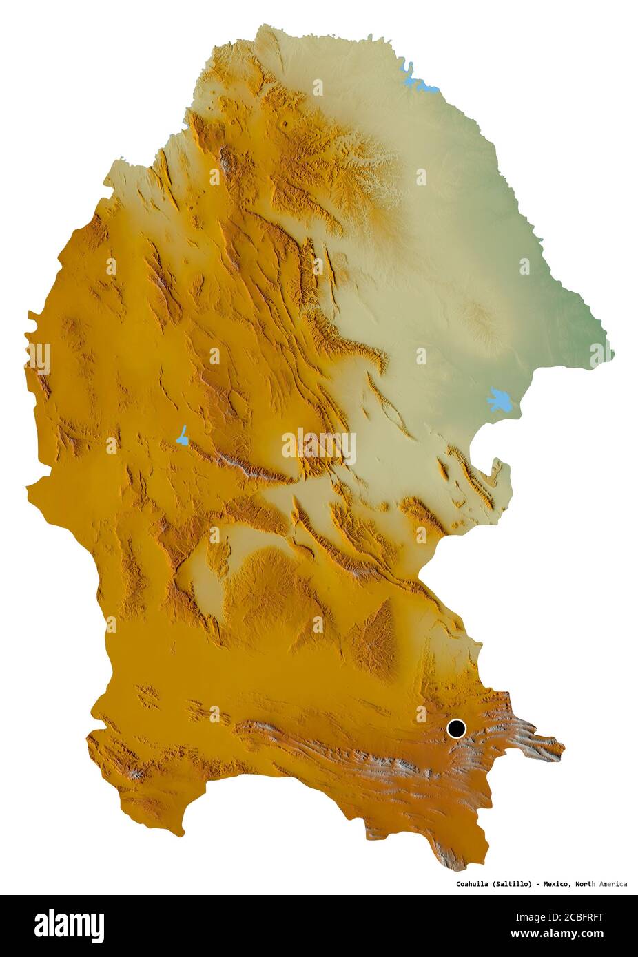 Shape of Coahuila, state of Mexico, with its capital isolated on white ...