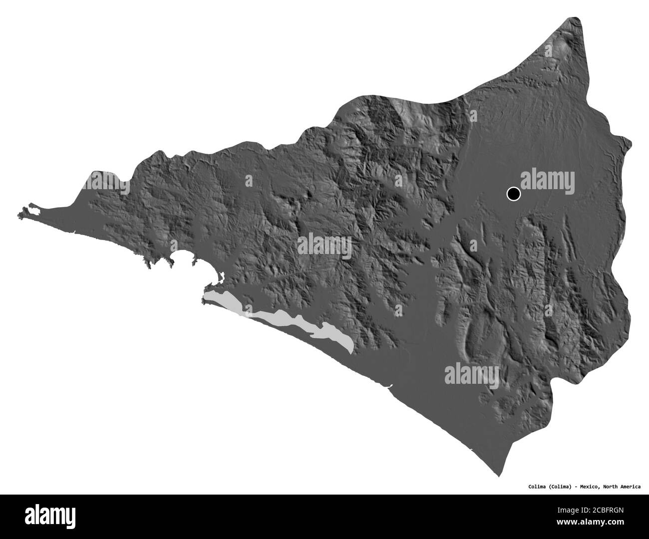 Shape of Colima, state of Mexico, with its capital isolated on white ...