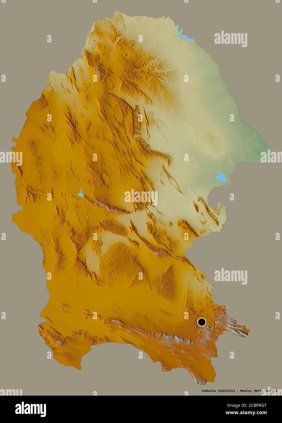 Shape of Coahuila, state of Mexico, with its capital isolated on a ...