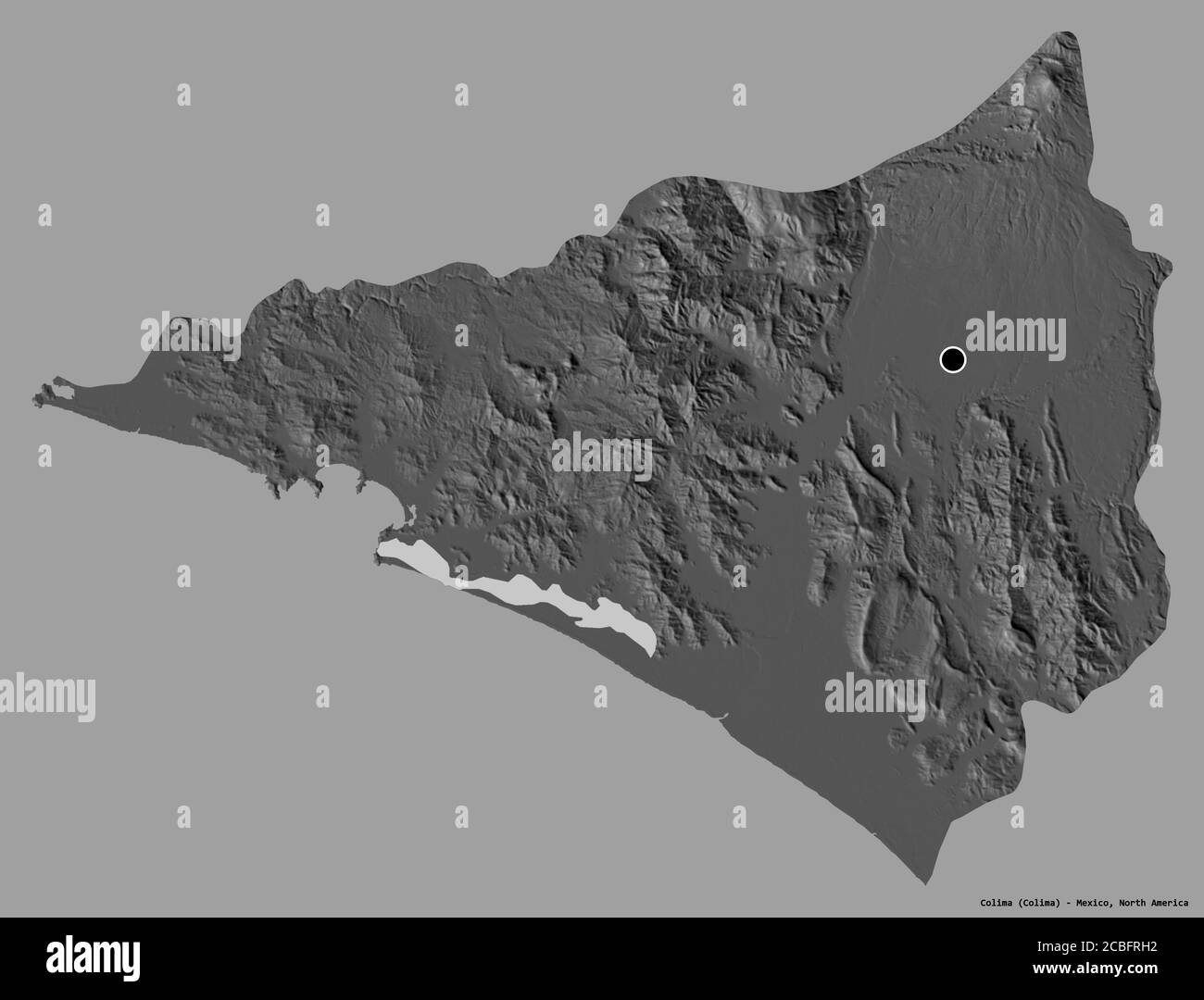 Shape of Colima, state of Mexico, with its capital isolated on a solid ...