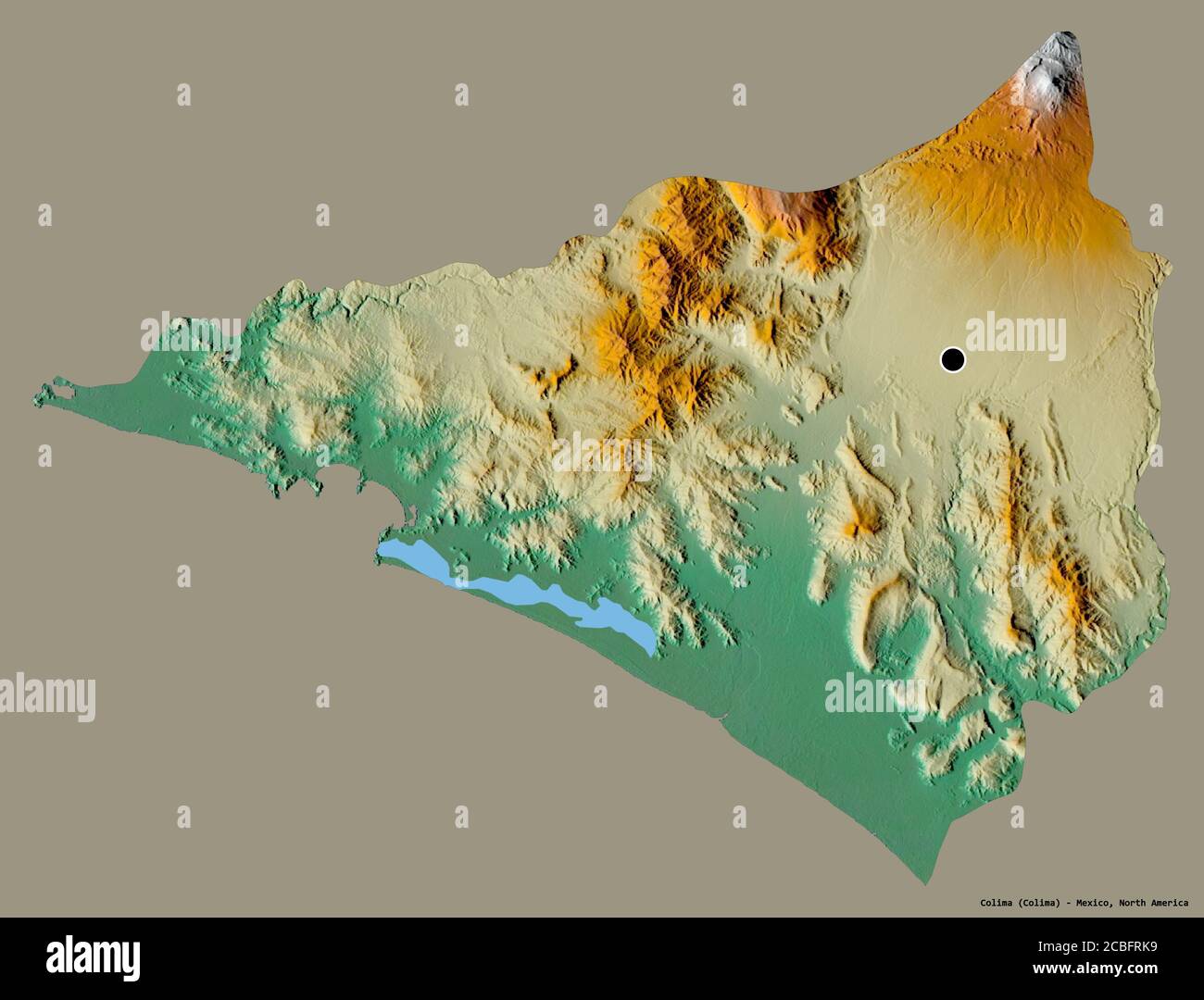 Shape of Colima, state of Mexico, with its capital isolated on a solid ...
