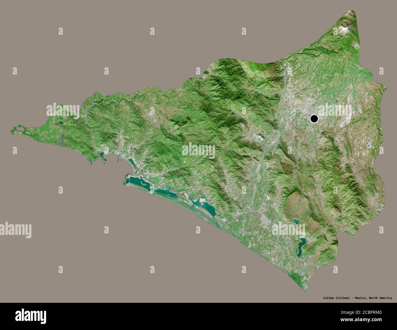 Shape of Colima, state of Mexico, with its capital isolated on a solid ...