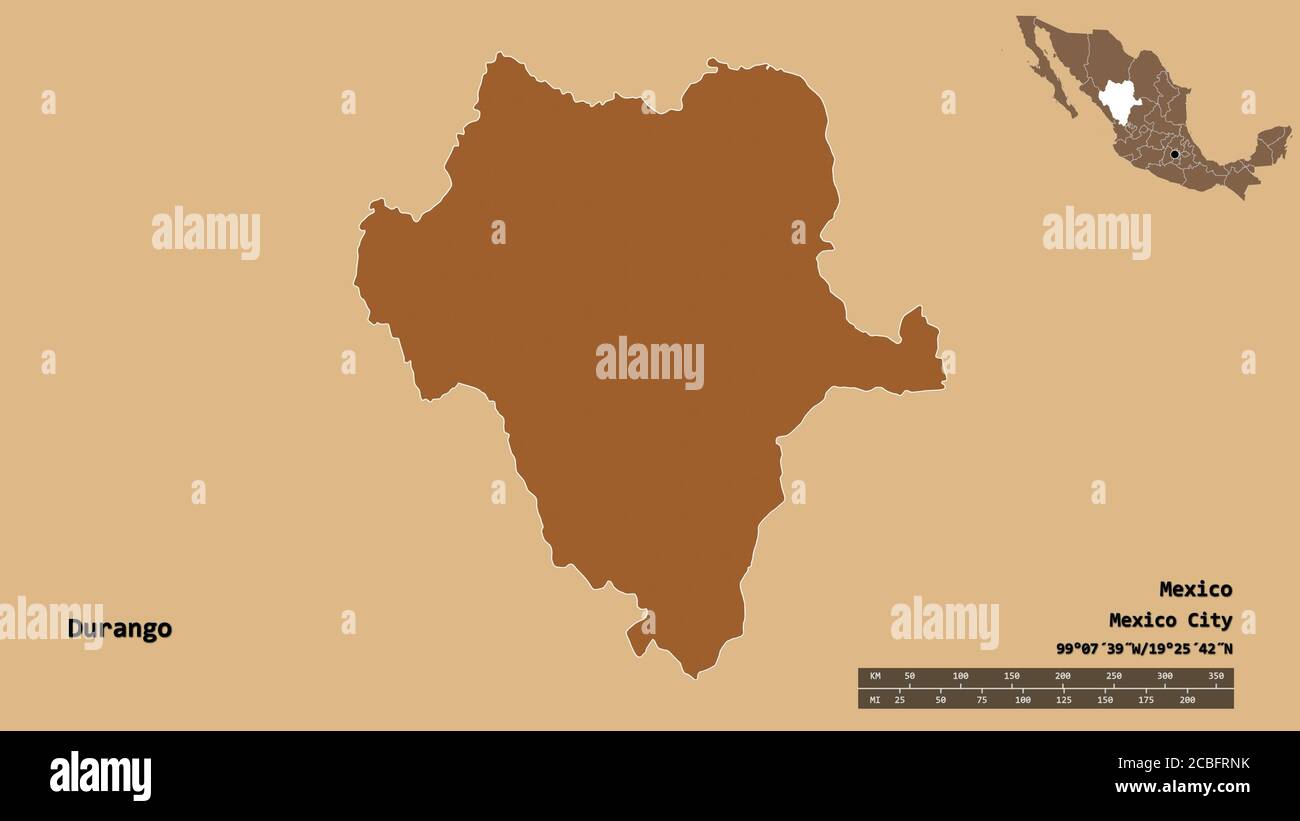 Shape of Durango, state of Mexico, with its capital isolated on solid ...