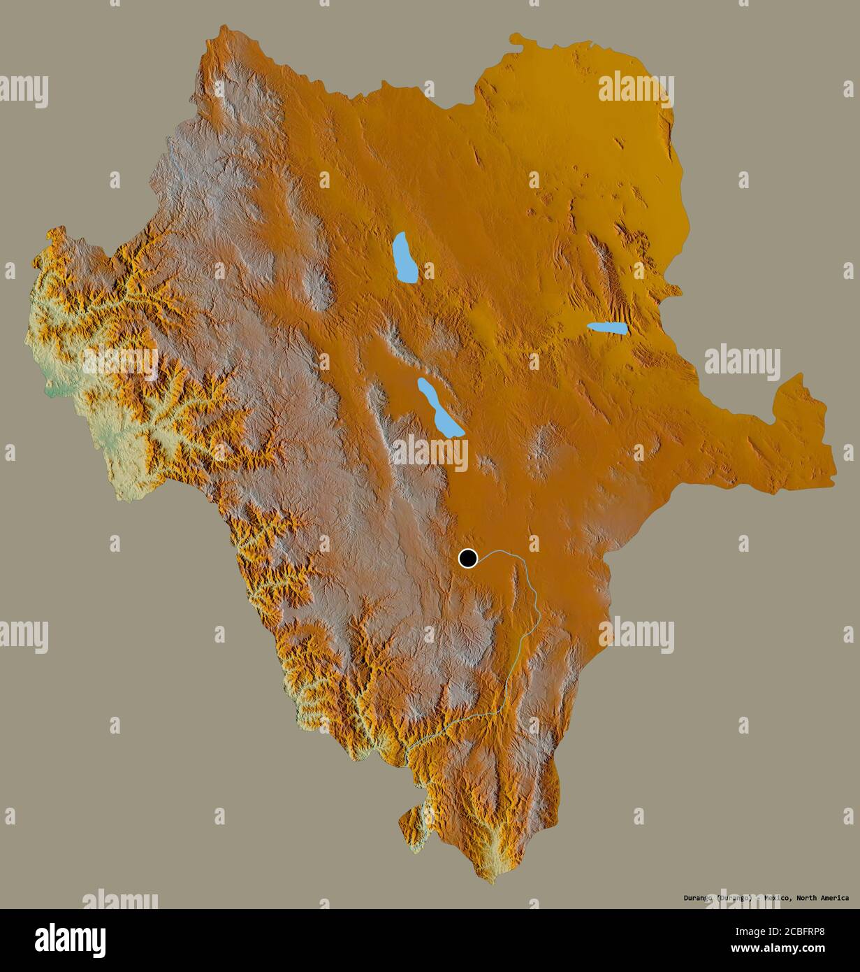 Shape of Durango, state of Mexico, with its capital isolated on a solid ...