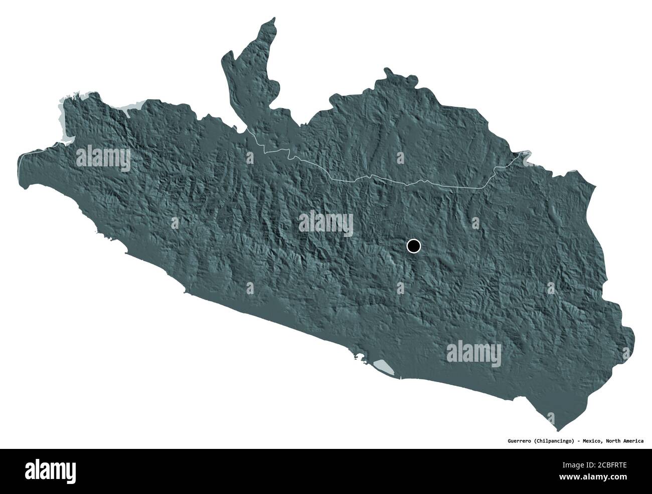 Shape of Guerrero, state of Mexico, with its capital isolated on white ...