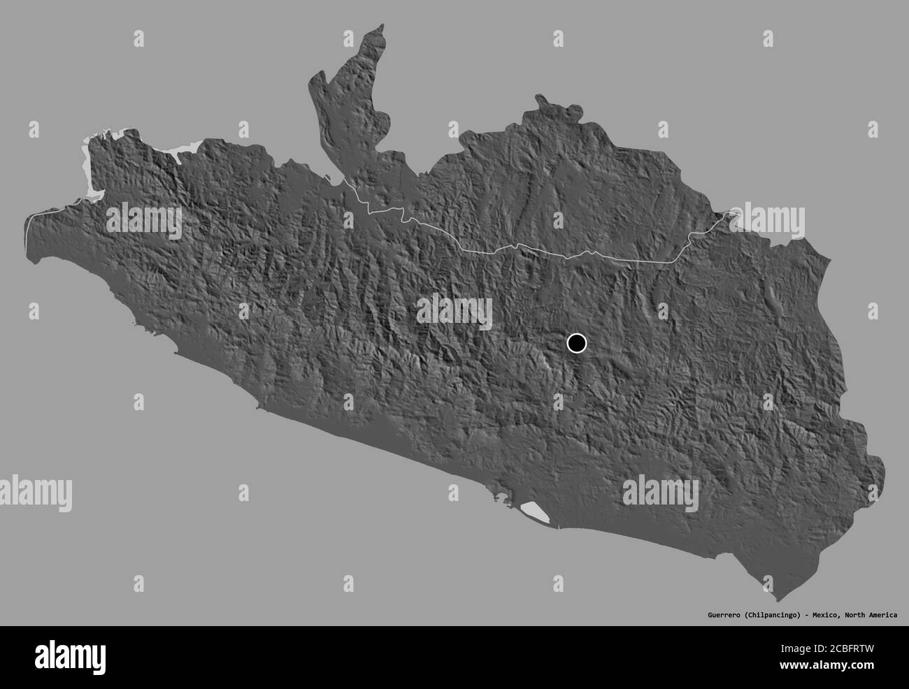 Shape of Guerrero, state of Mexico, with its capital isolated on a ...