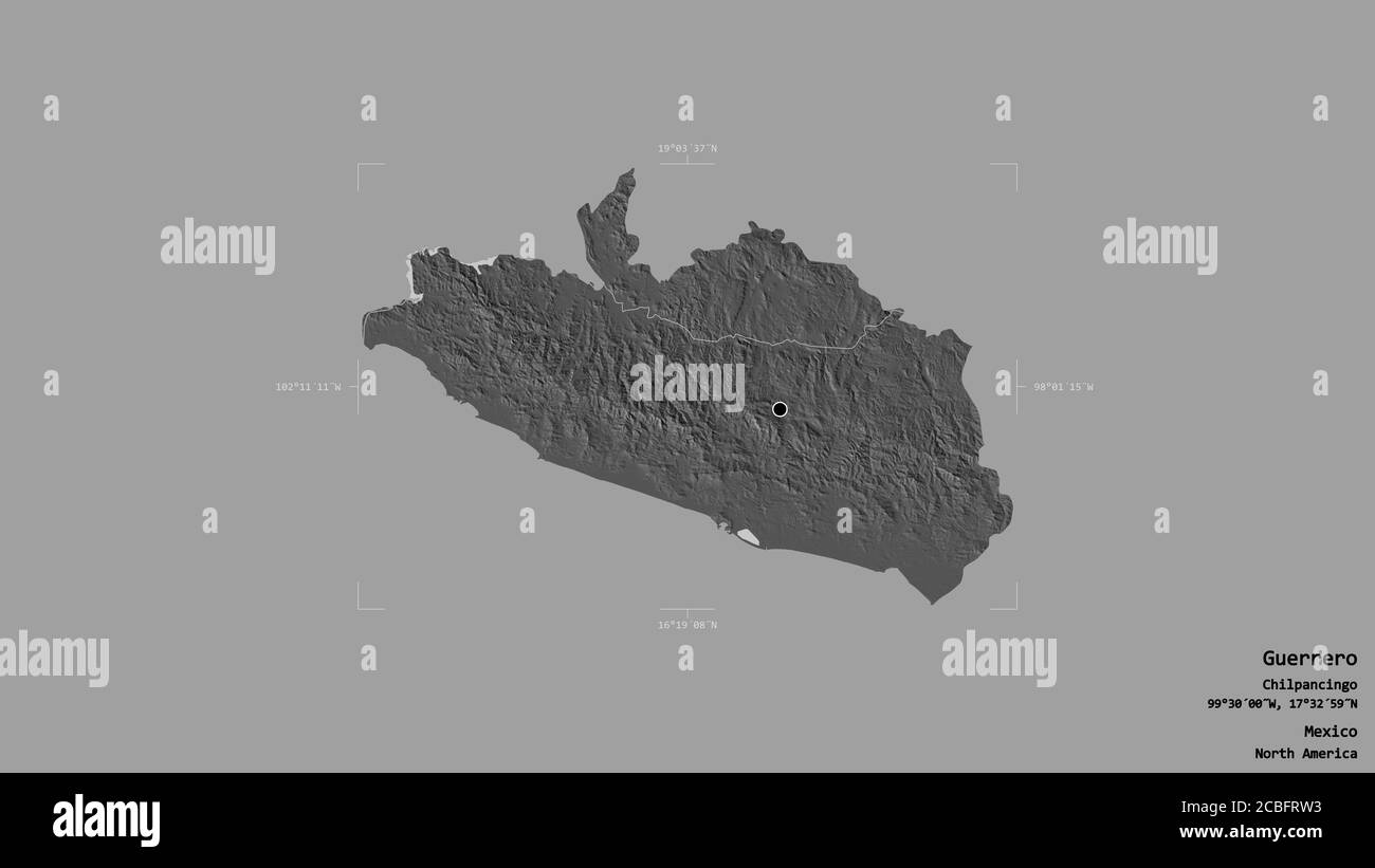Area of Guerrero, state of Mexico, isolated on a solid background in a ...