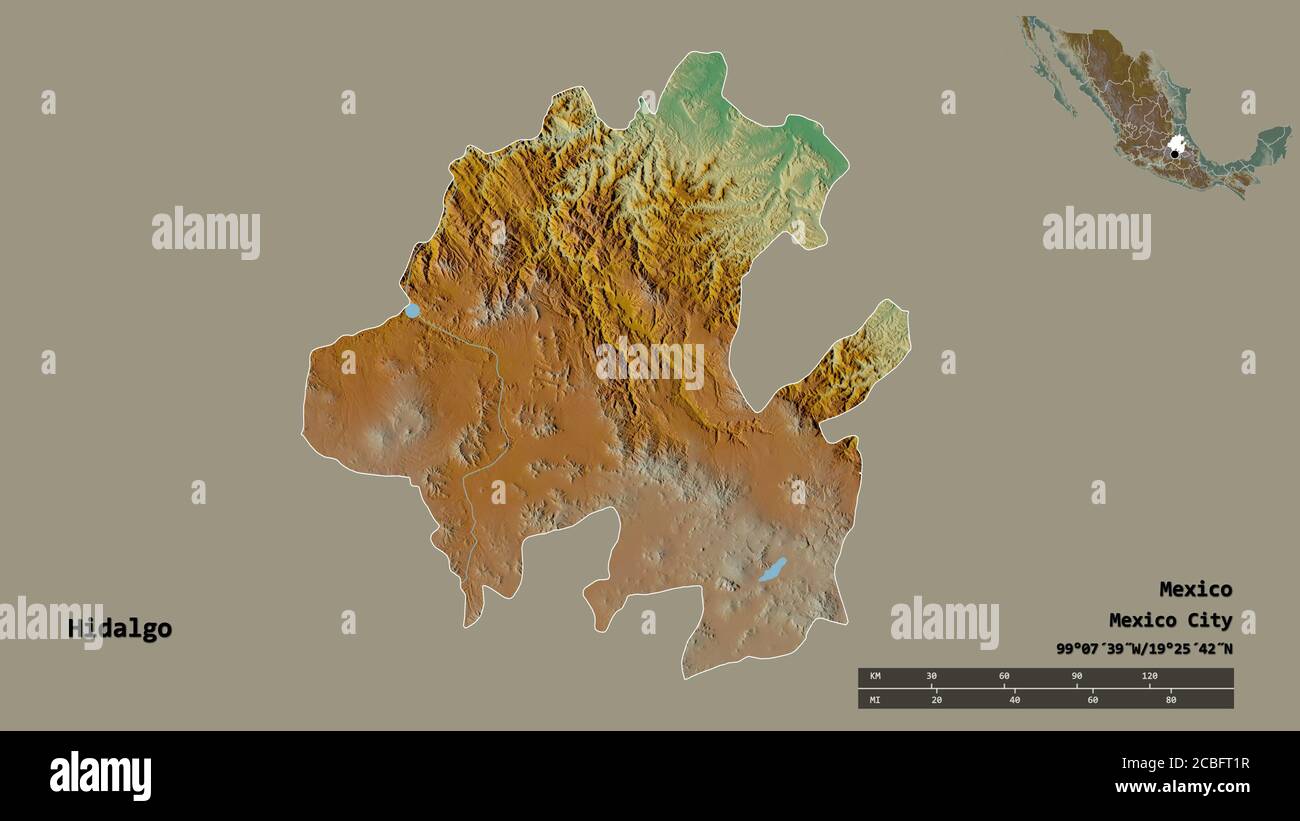 Shape of Hidalgo, state of Mexico, with its capital isolated on solid ...