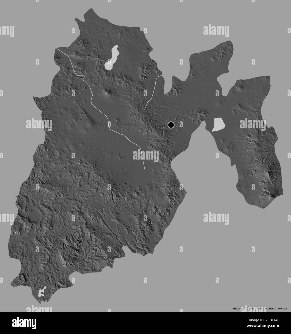 Shape of México, state of Mexico, with its capital isolated on a solid ...