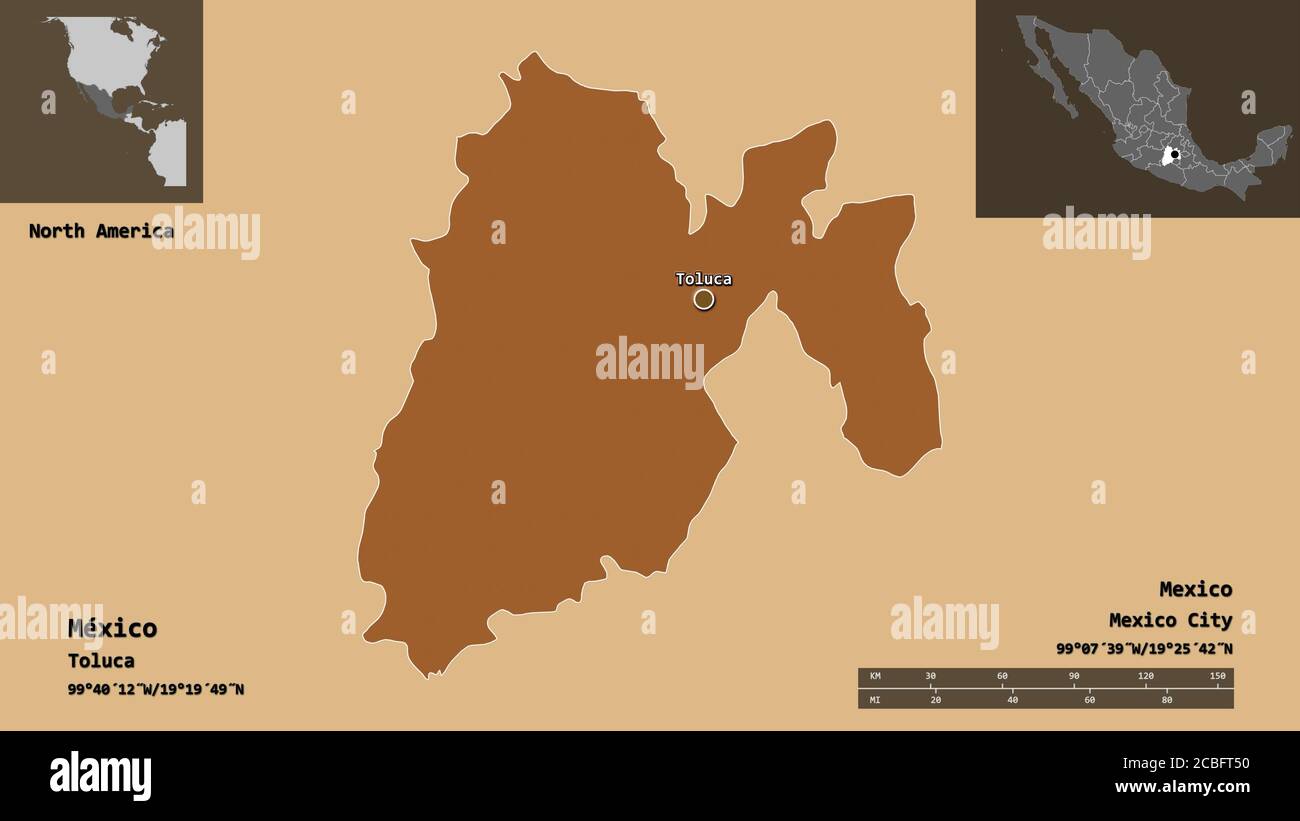 Shape of México, state of Mexico, and its capital. Distance scale ...