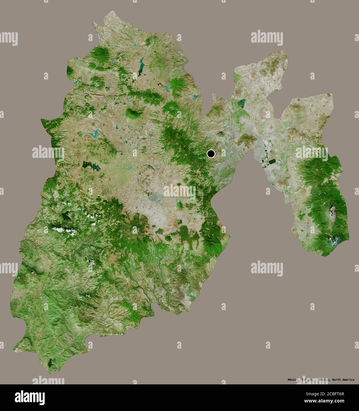 Shape of México, state of Mexico, with its capital isolated on a solid ...