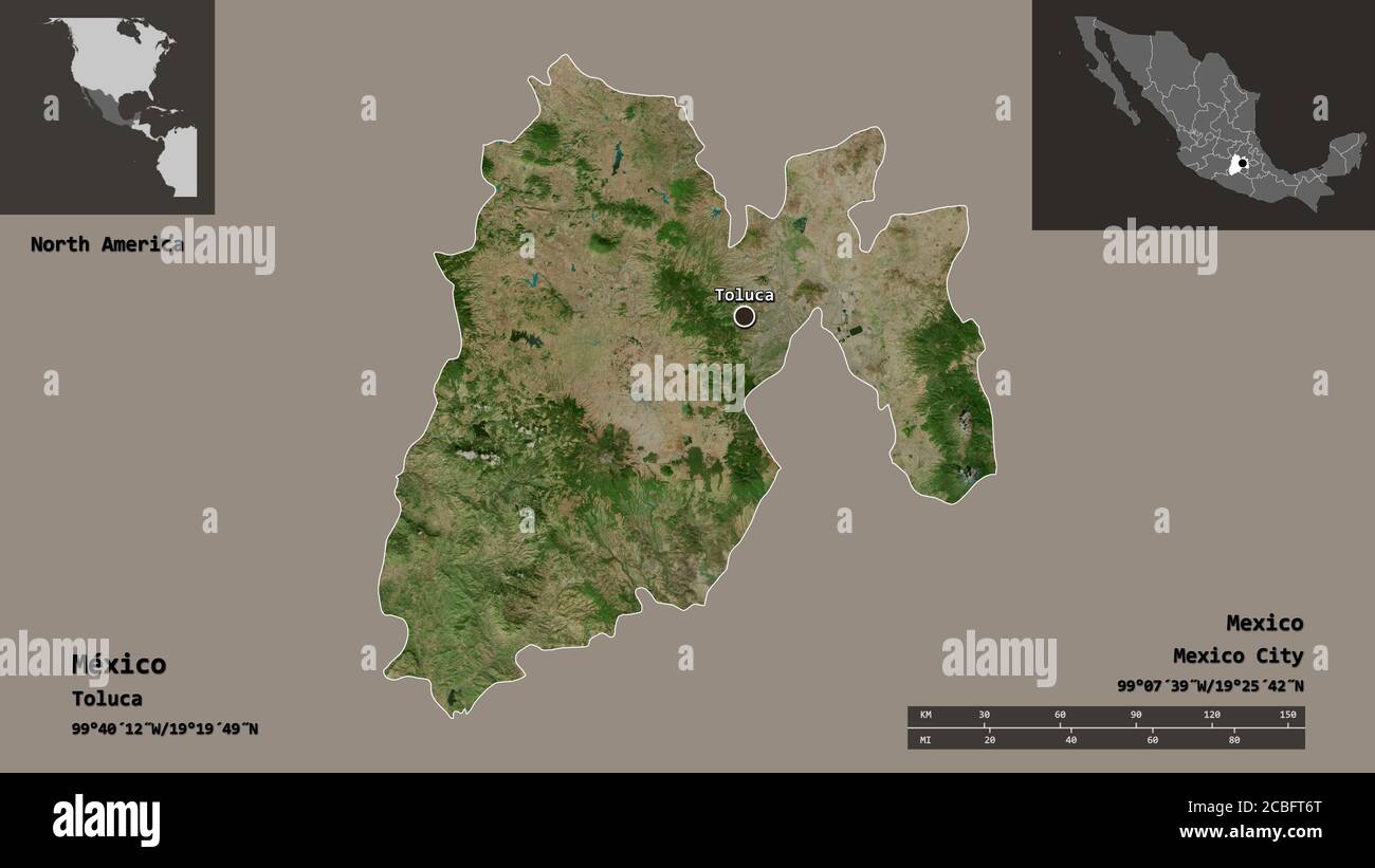 Shape of México, state of Mexico, and its capital. Distance scale ...