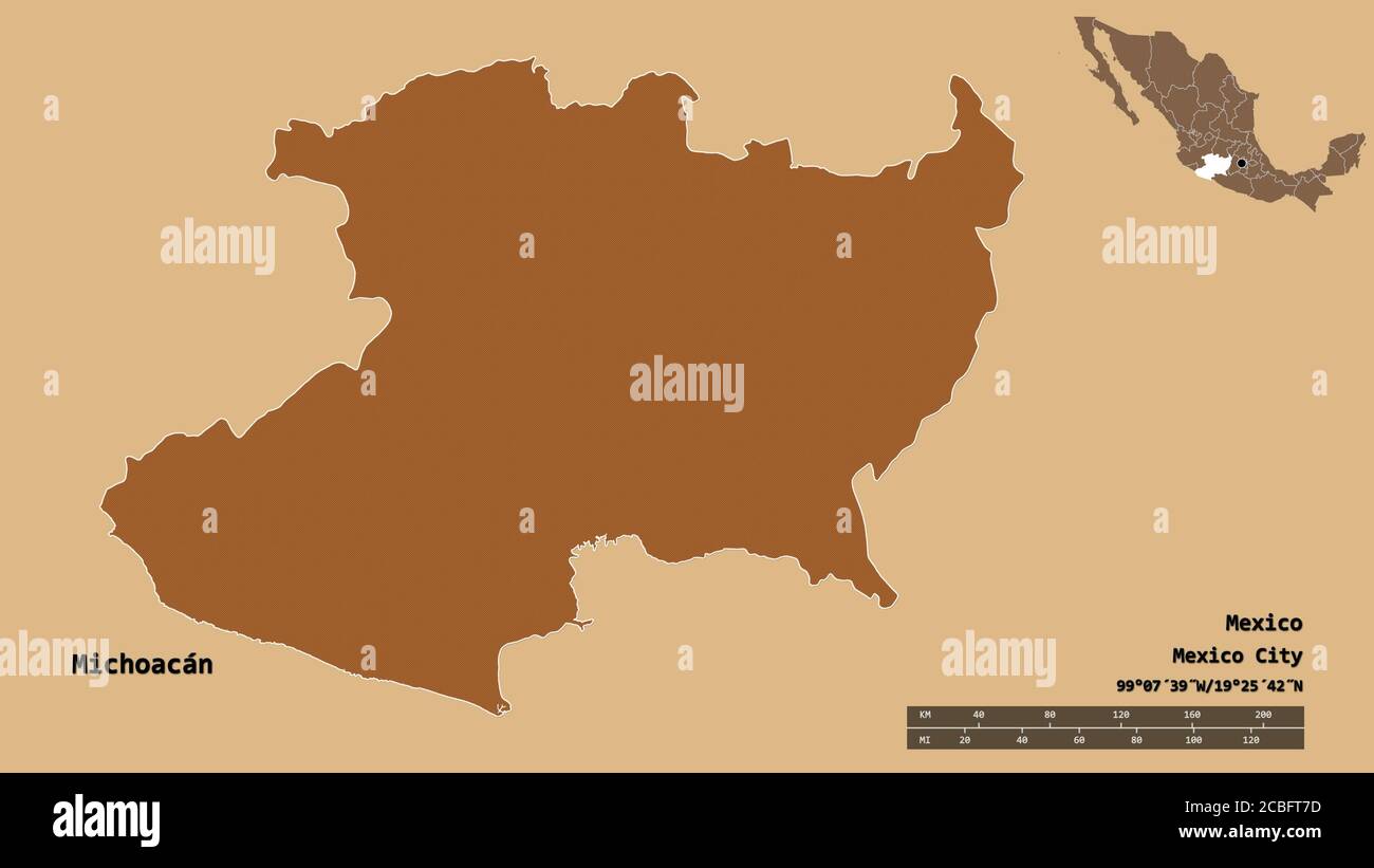 Shape of Michoacán, state of Mexico, with its capital isolated on solid ...