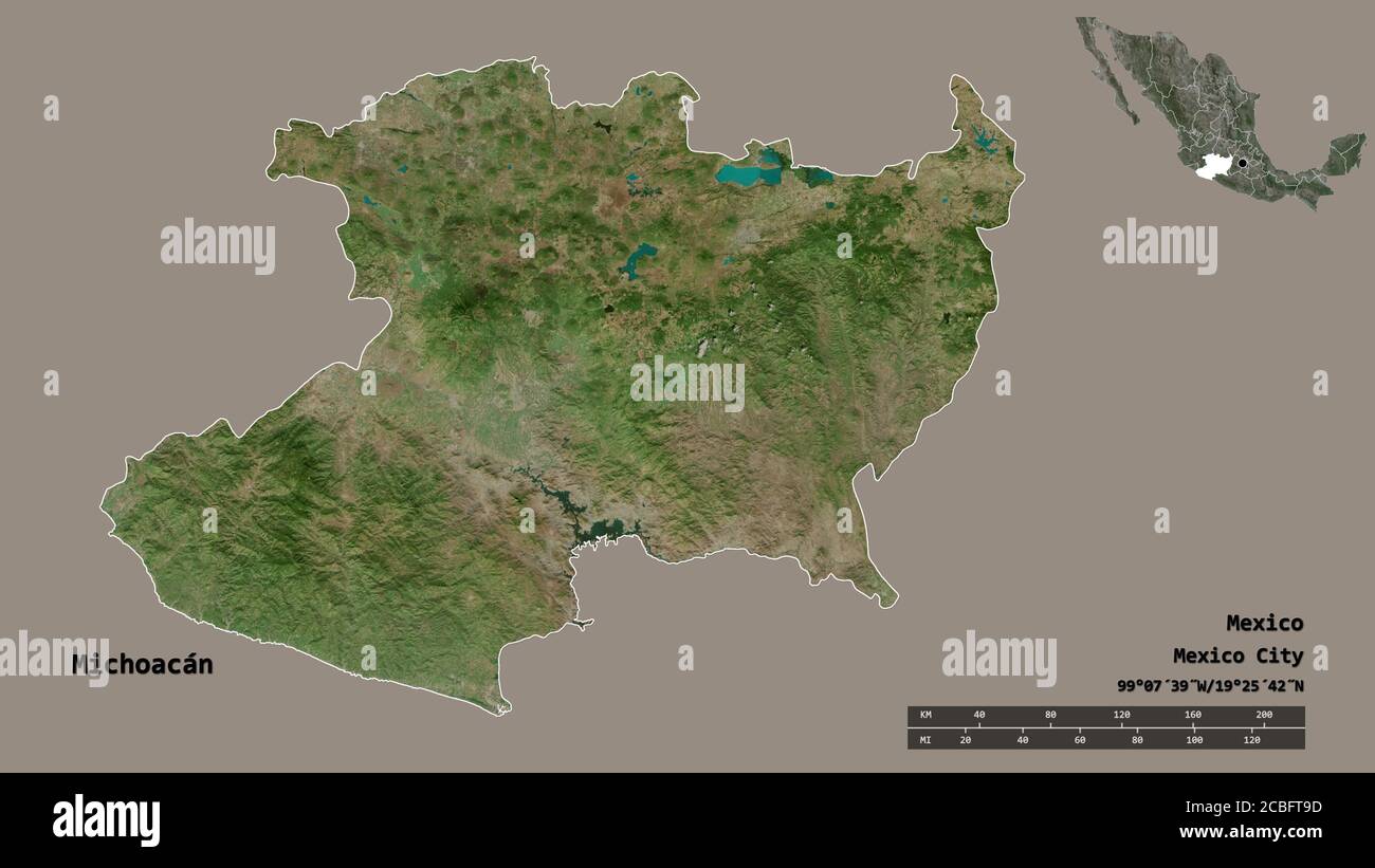 Shape of Michoacán, state of Mexico, with its capital isolated on solid ...