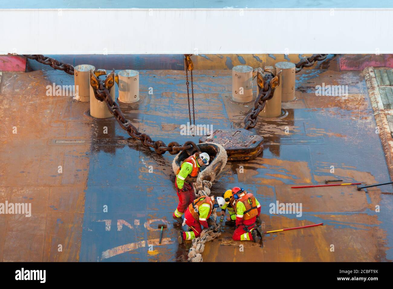 NORTH SEA, NORWAY - 2015 JANUARY 19. Anchor handling operation ...