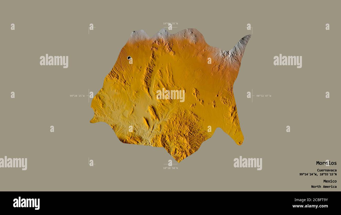 Area of Morelos, state of Mexico, isolated on a solid background in a ...