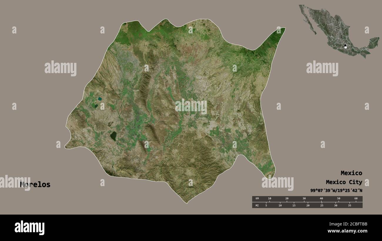 Shape of Morelos, state of Mexico, with its capital isolated on solid ...