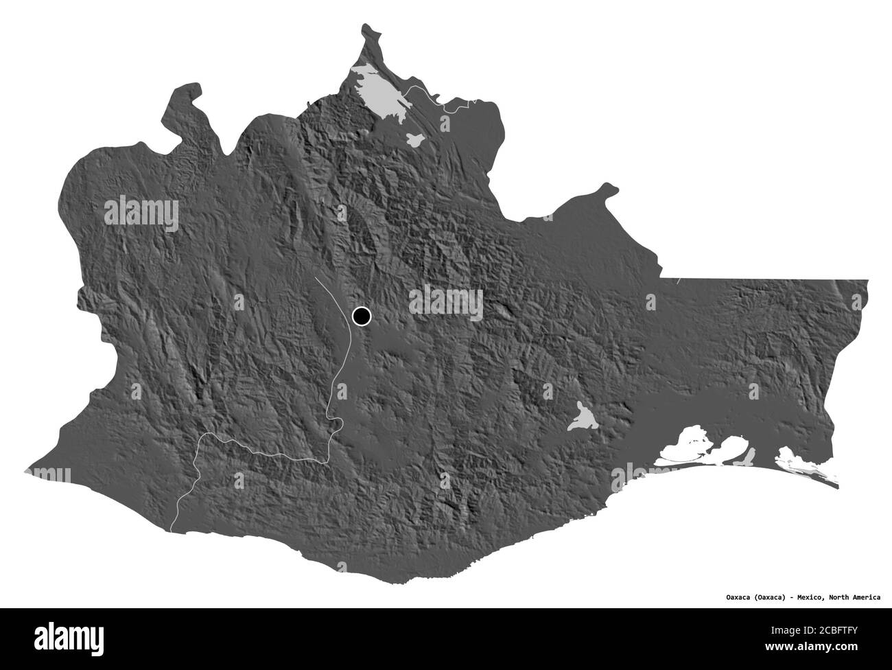 Shape of Oaxaca, state of Mexico, with its capital isolated on white ...