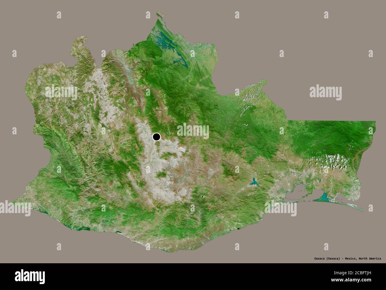 Shape of Oaxaca, state of Mexico, with its capital isolated on a solid ...